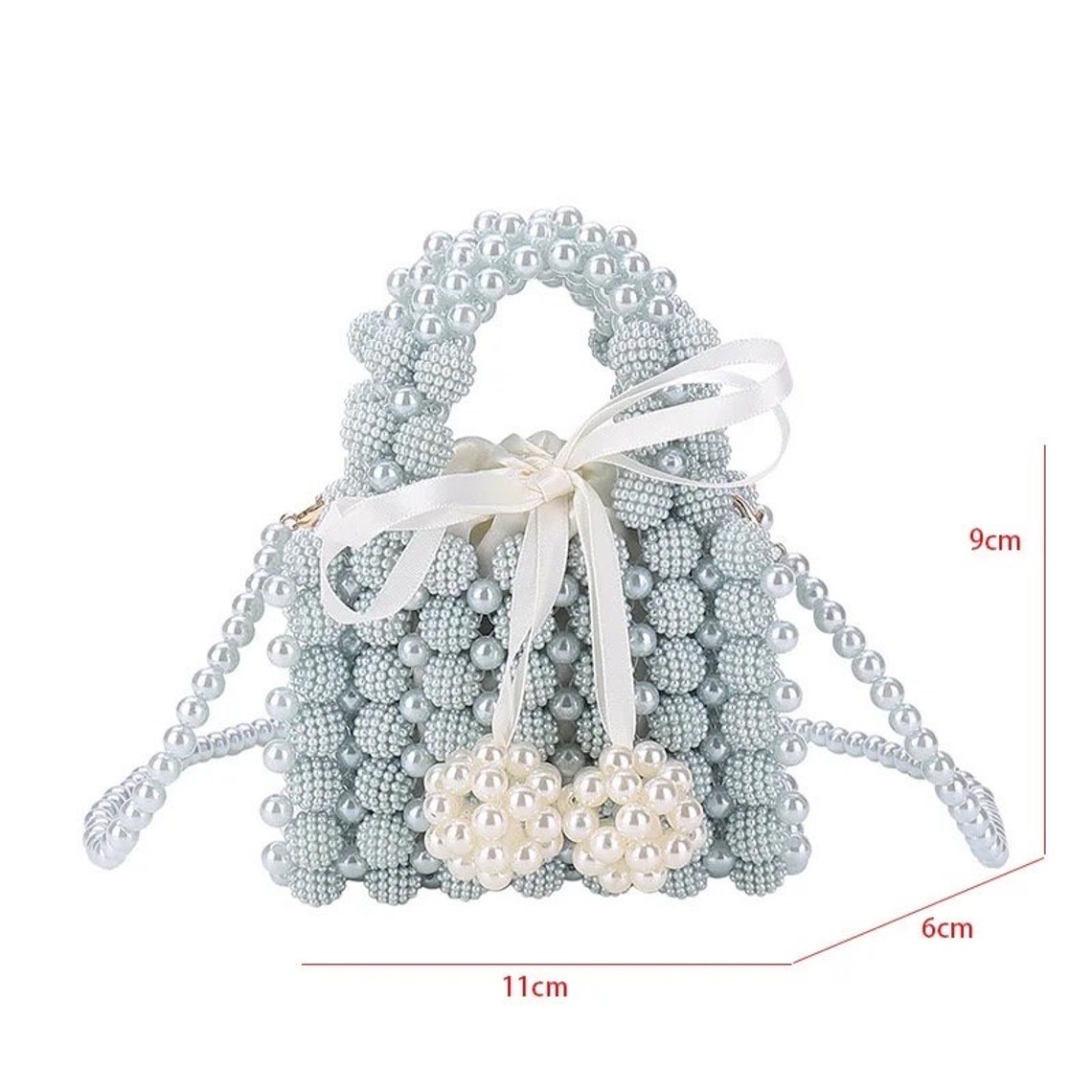 LAILA Luxury Mini Pearl Beaded Bag in Light Blue Top Handle Crossbody ...