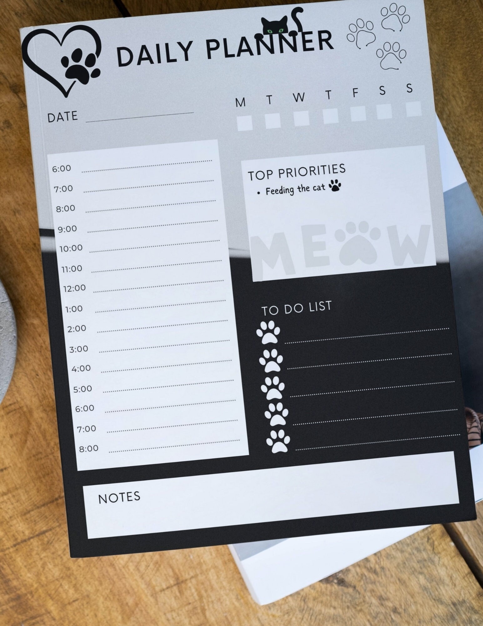 Meow Daily Planner, Cat Lovers Printable Daily Planner, to Do List ...