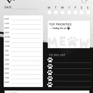 Meow Daily Planner, Cat Lovers Printable Daily Planner, to Do List ...