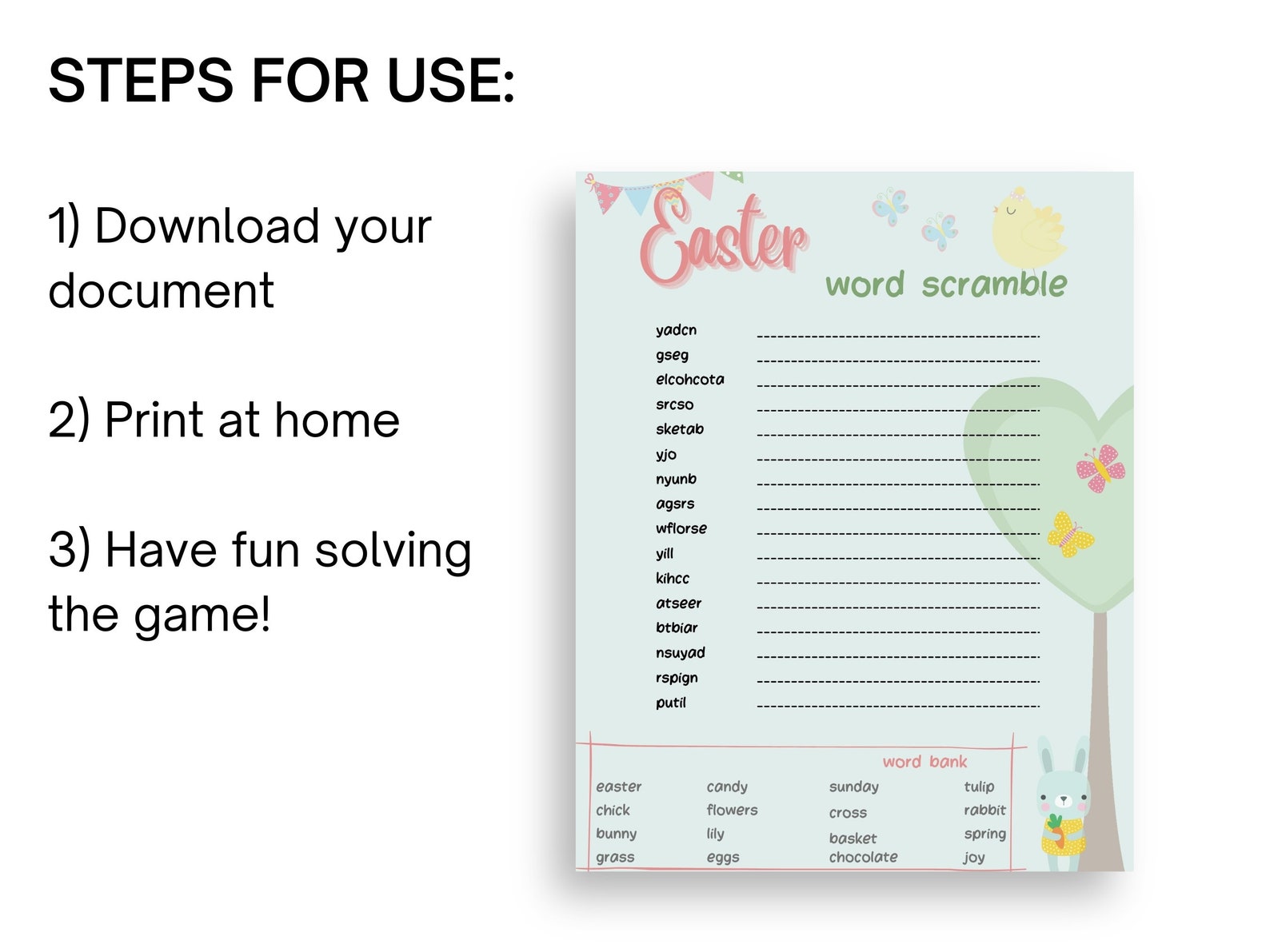 Easter Word Scramble Printable Game, an Easter Activity for Kids - Etsy