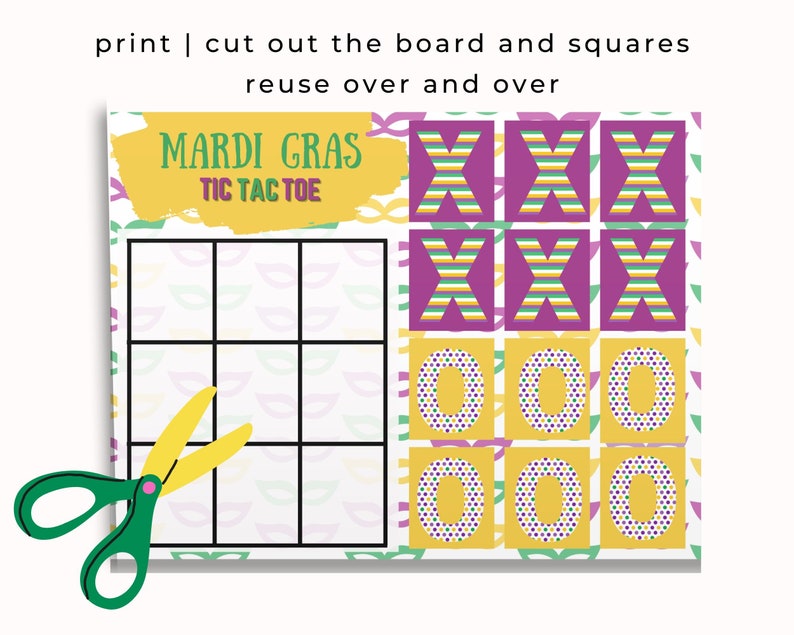 Mardi Gras Tic Tac Toe Game - It's a Reusable Printable - Etsy