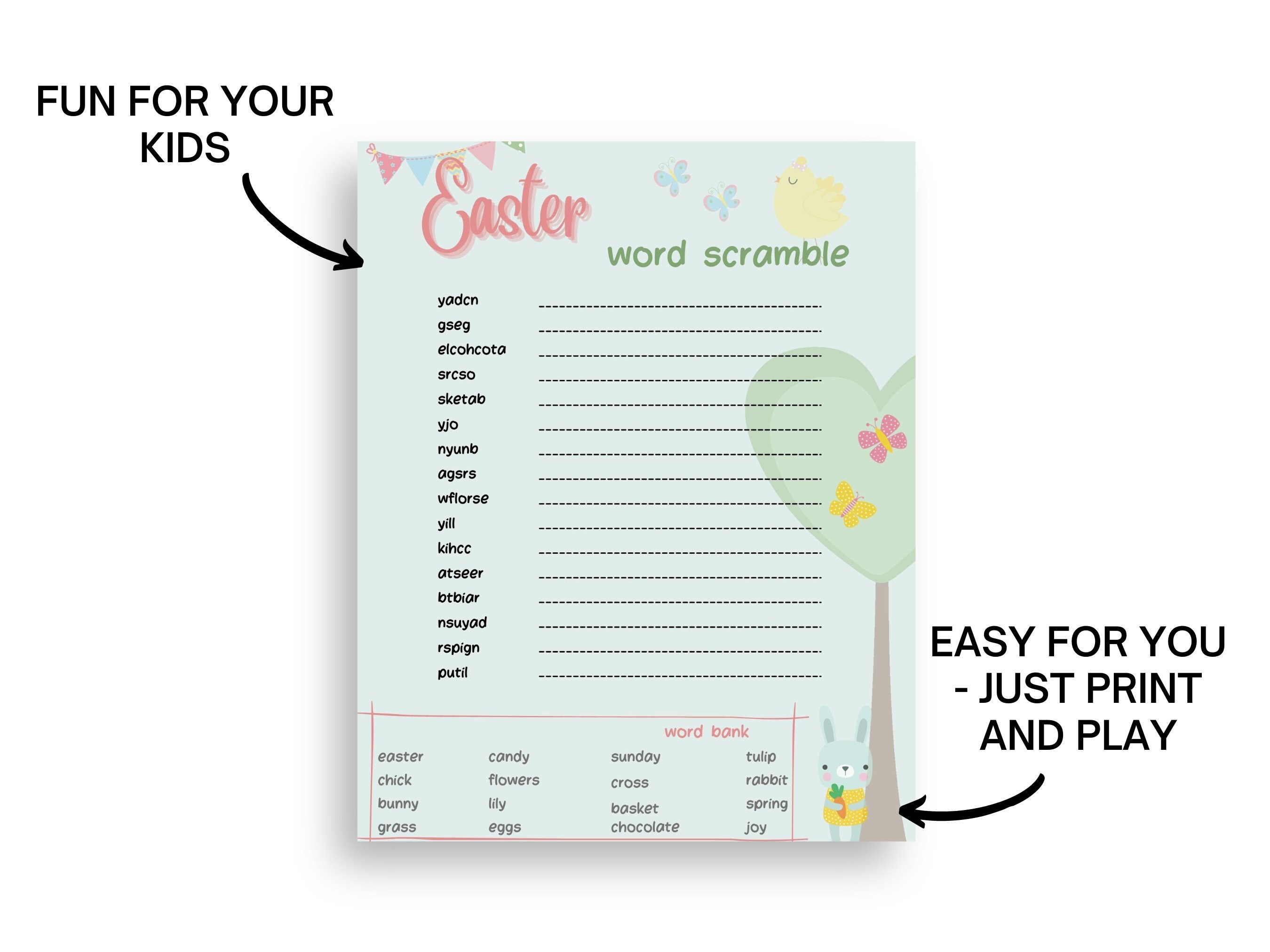 Easter Word Scramble Printable Game, an Easter Activity for Kids - Etsy