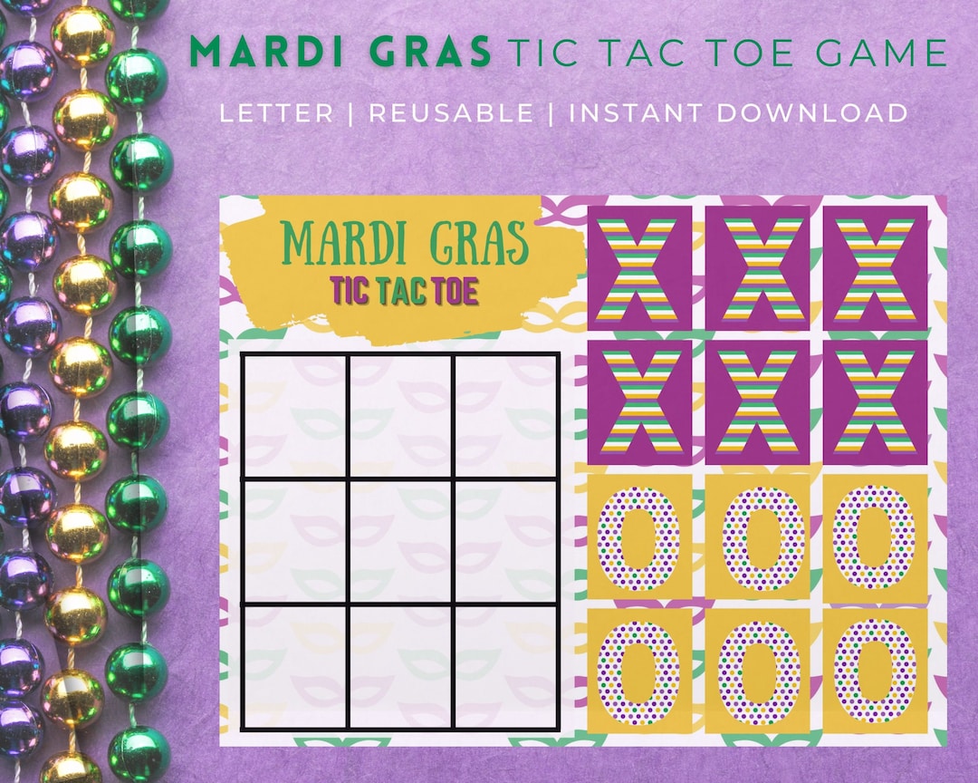 Mardi Gras Tic Tac Toe Game - It's a Reusable Printable - Etsy