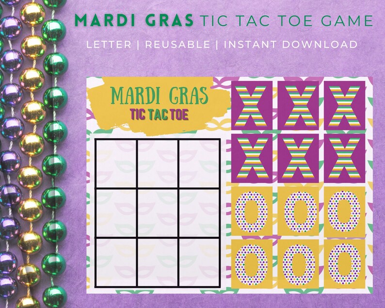 Mardi Gras Tic Tac Toe Game - It's a Reusable Printable - Etsy