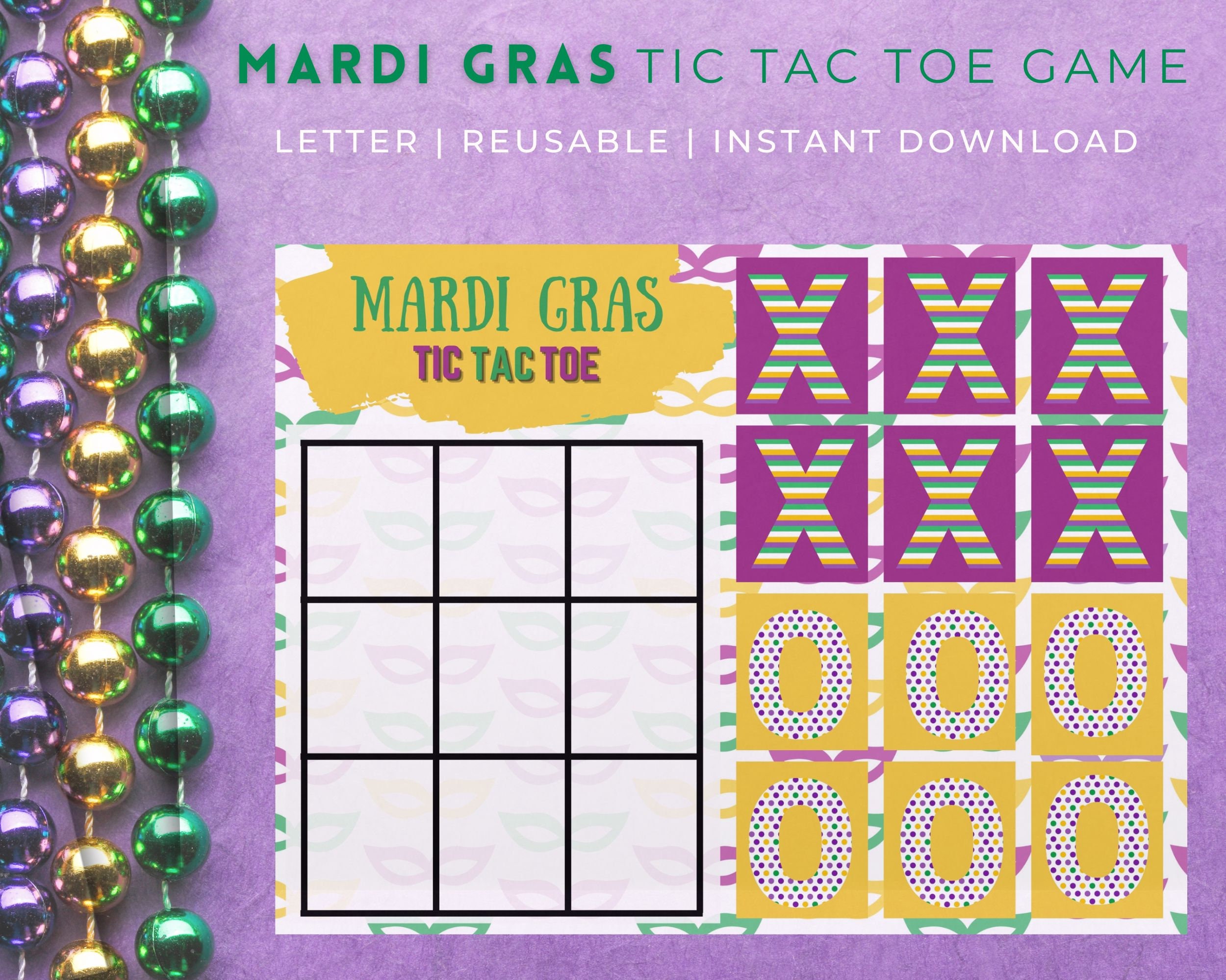 Mardi Gras Tic Tac Toe Game - It's a Reusable Printable - Etsy