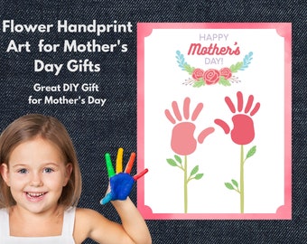 Happy Mother's Day Flower Handprint Art Printable Keepsake DIY Kids ...