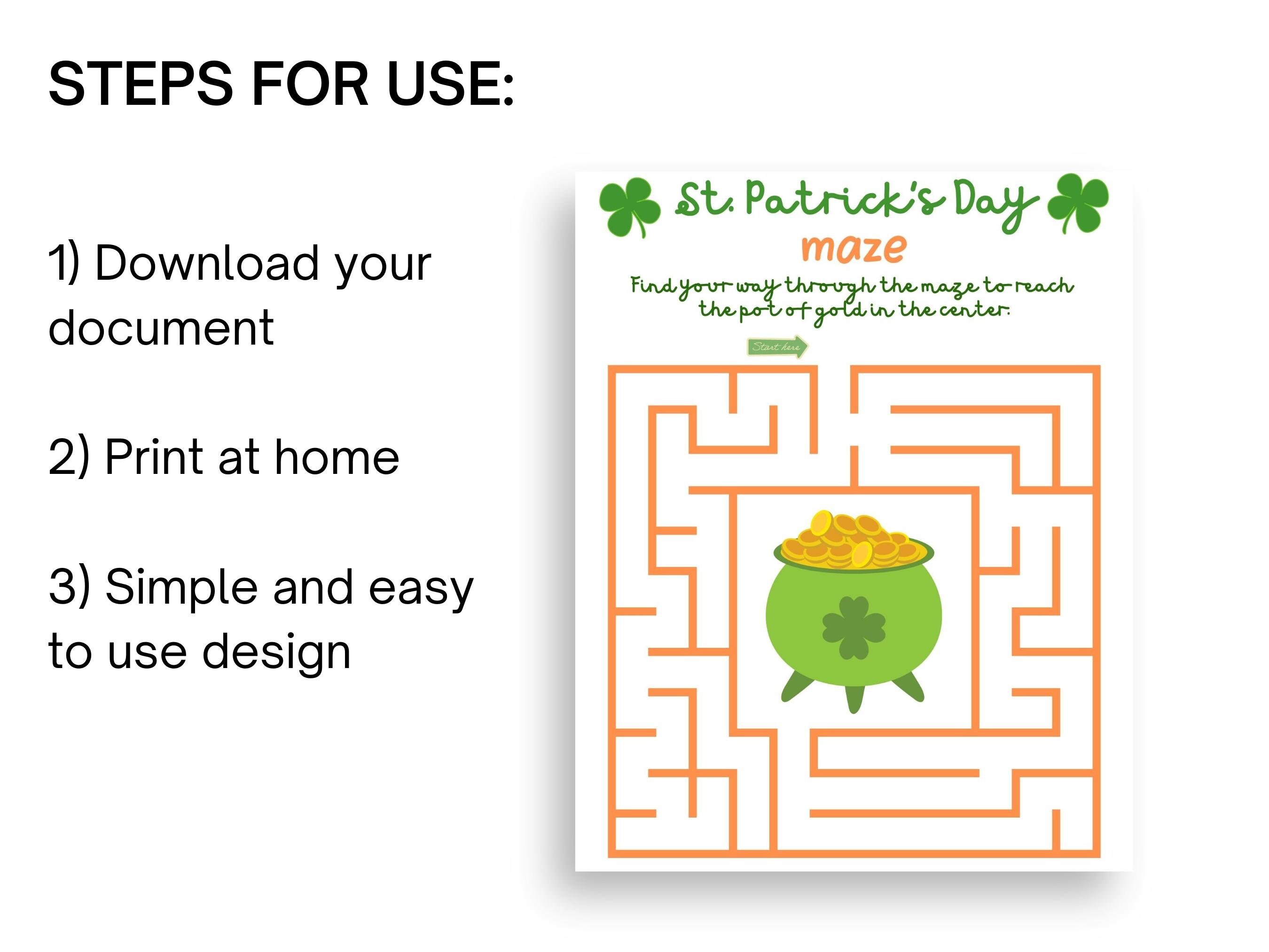 St. Patrick's Day Maze Game Printable - Etsy