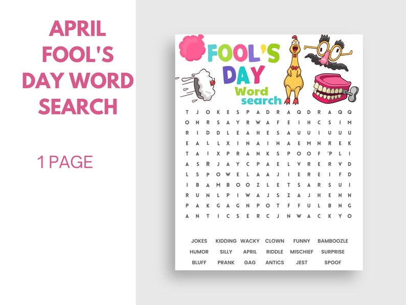 April Fool's Day Word Search Game Printable - Etsy