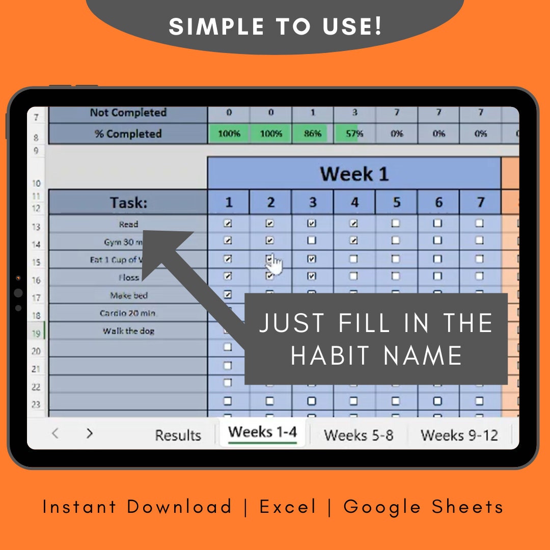 Habit Tracker Excel Spreadsheet Template, Monthly Habit Planer, Daily ...