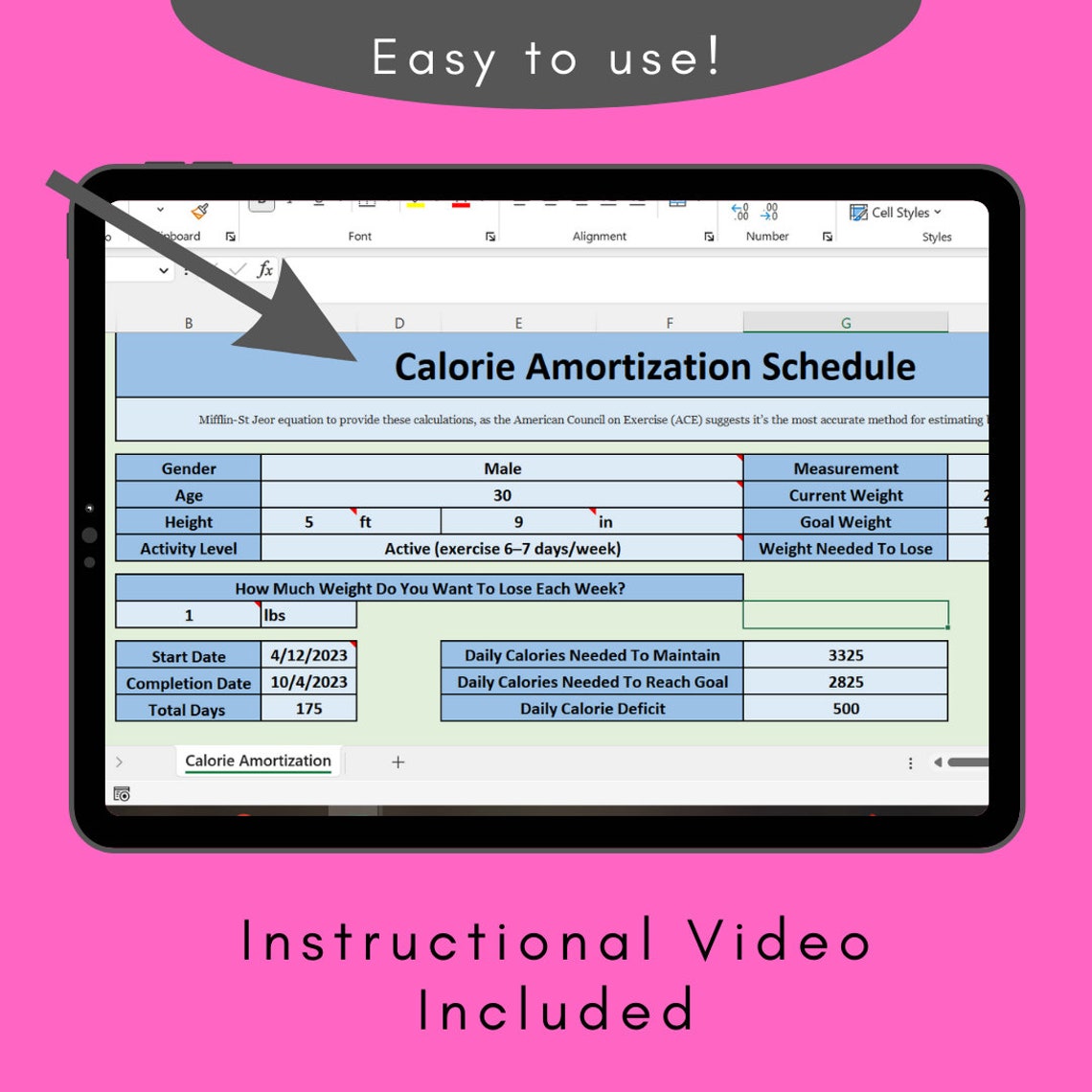 Excel Calorie Calculator: Weight Loss/gain Tracker (digital Download ...