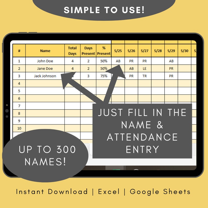 Daily Attendance Tracker Student Attendance Log Weekly Attendance ...