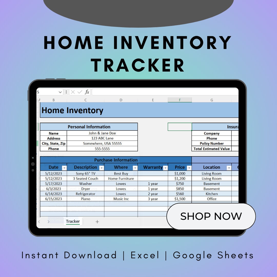 Home Inventory Tracker, Home Inventory Checklist, Home Inventory ...
