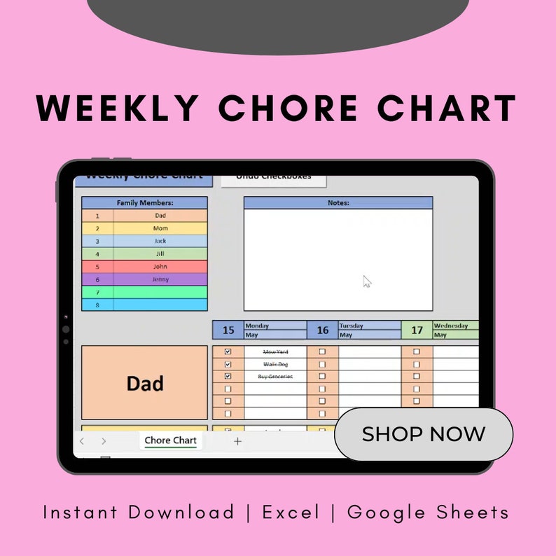 Family Chore Chart Excel Spreadsheet Template, Cleaning List Template ...