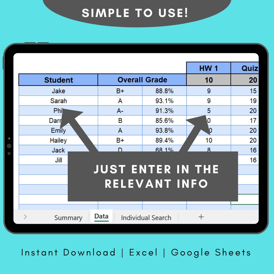 Excel Student Gradebook Template: Class Average Calculator (digital ...