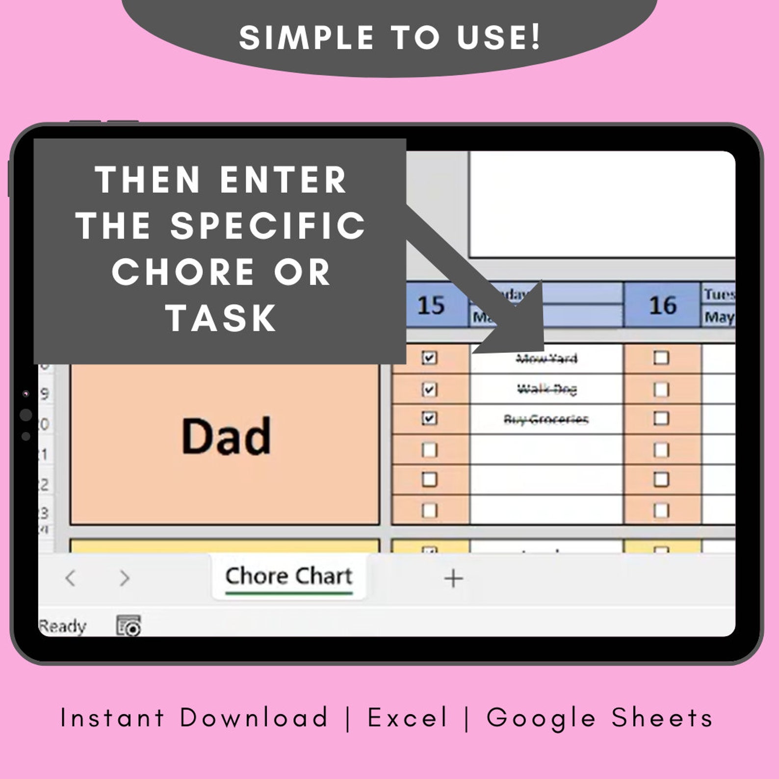 Family Chore Chart Excel Spreadsheet Template, Cleaning List Template ...