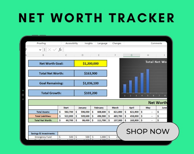 Net Worth Tracker | Finance Planner, Excel & Google Sheets Template ...