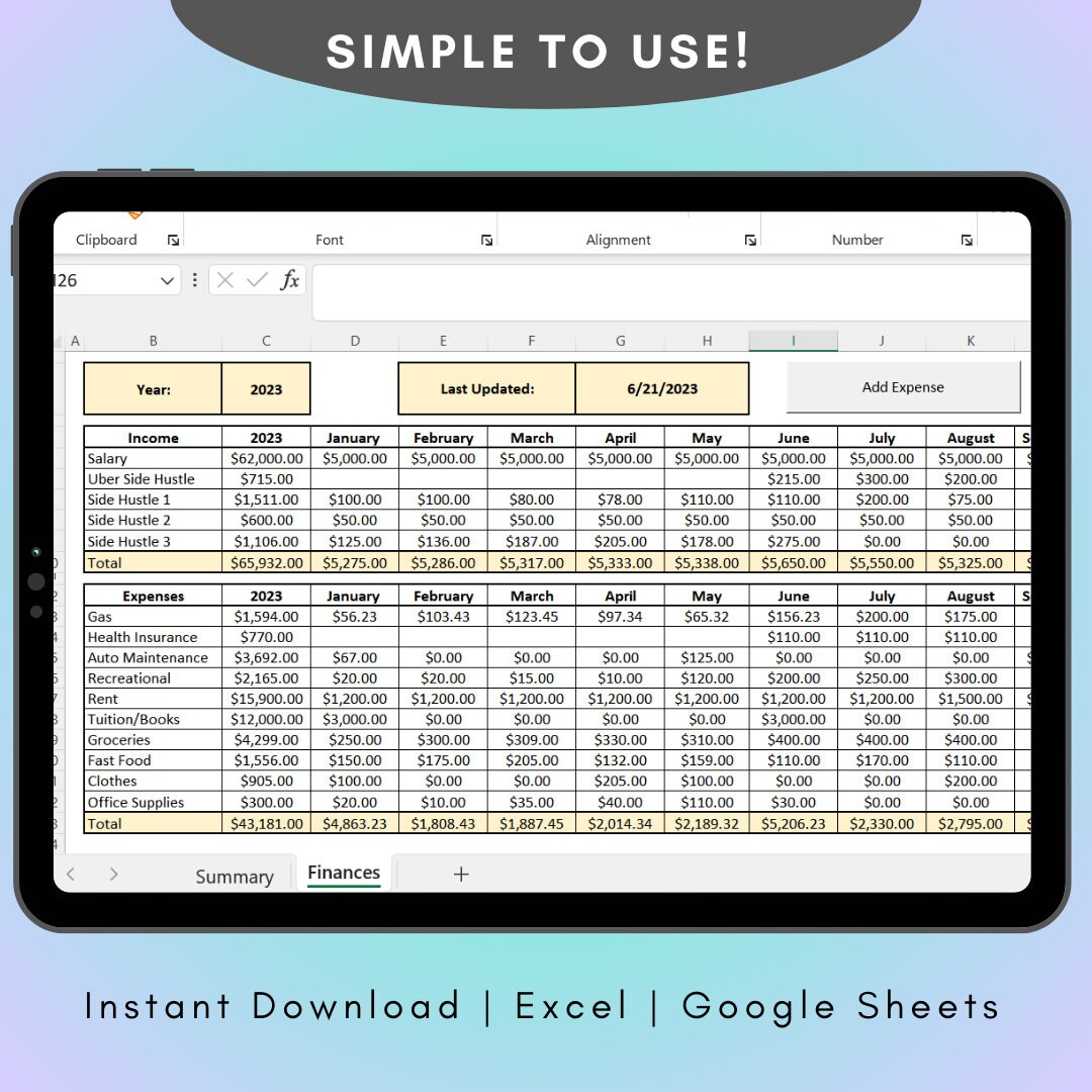 Income and Expense Tracker Spreadsheet, Ultimate Yearly Money Tracker ...