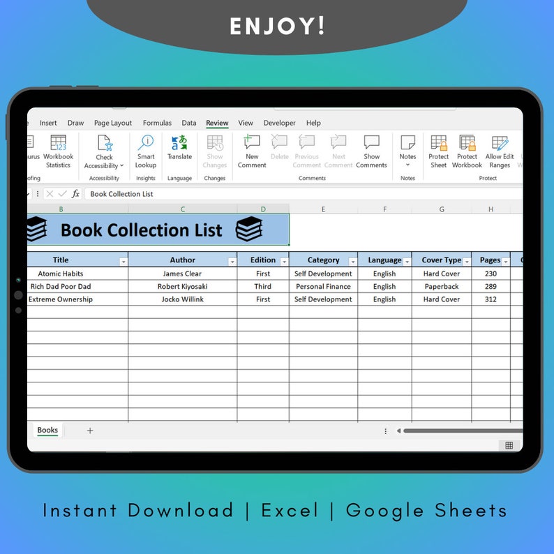 Book Collection Tracker: Excel Spreadsheet Template (digital Download) - Etsy