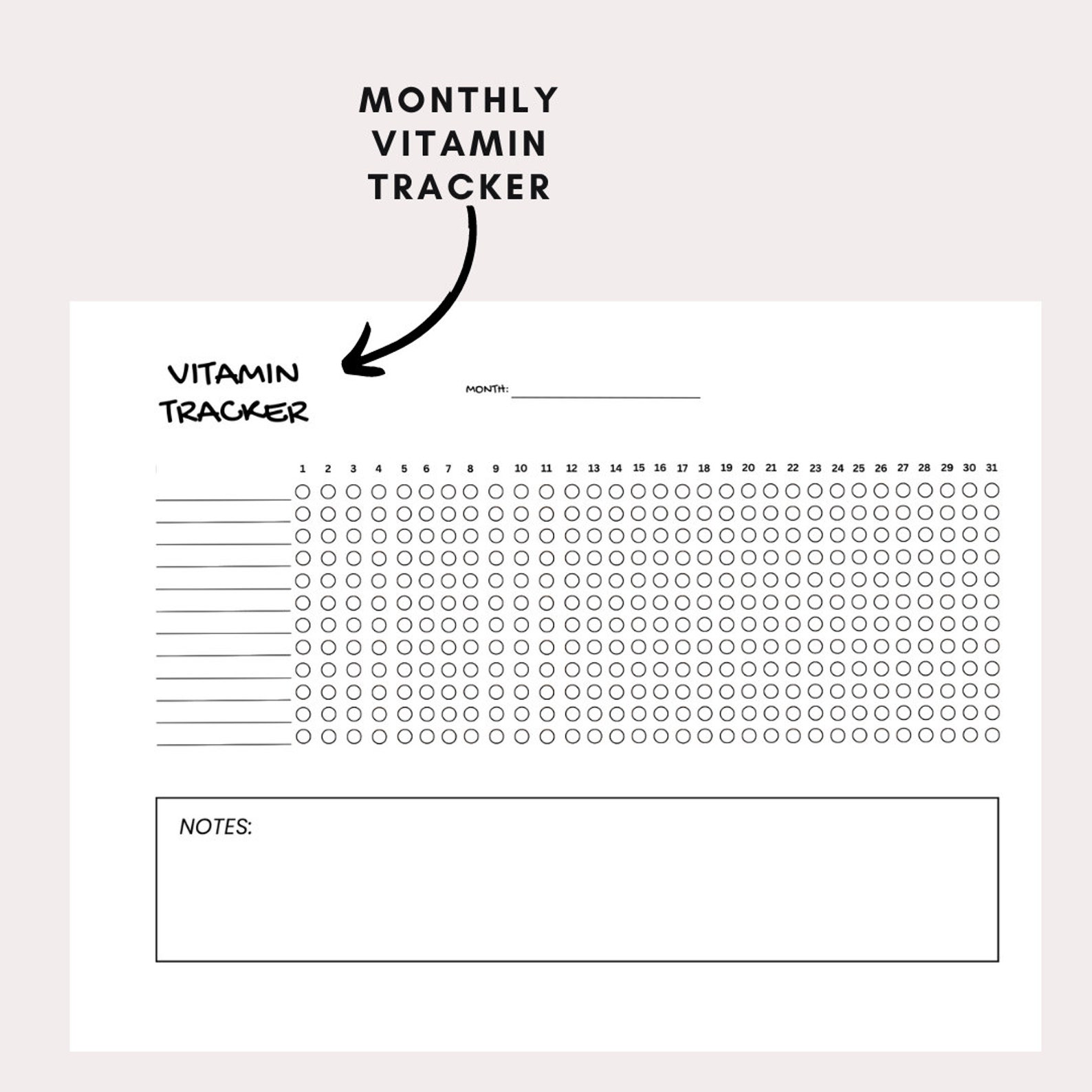 Daily Vitamin Tracker Printable: Monthly Supplement Checklist (PDF) - Etsy