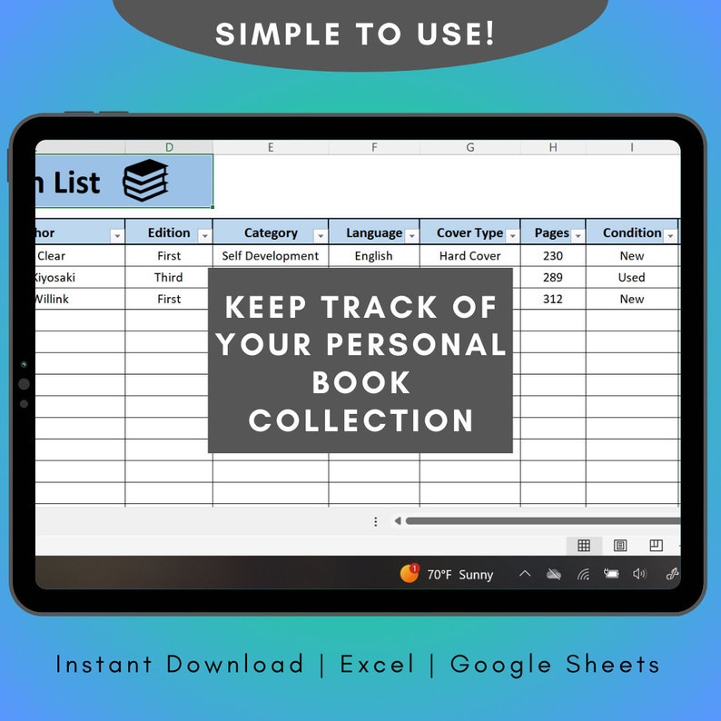 Book Collection List Excel Spreadsheet Template, Book Tracker Template ...