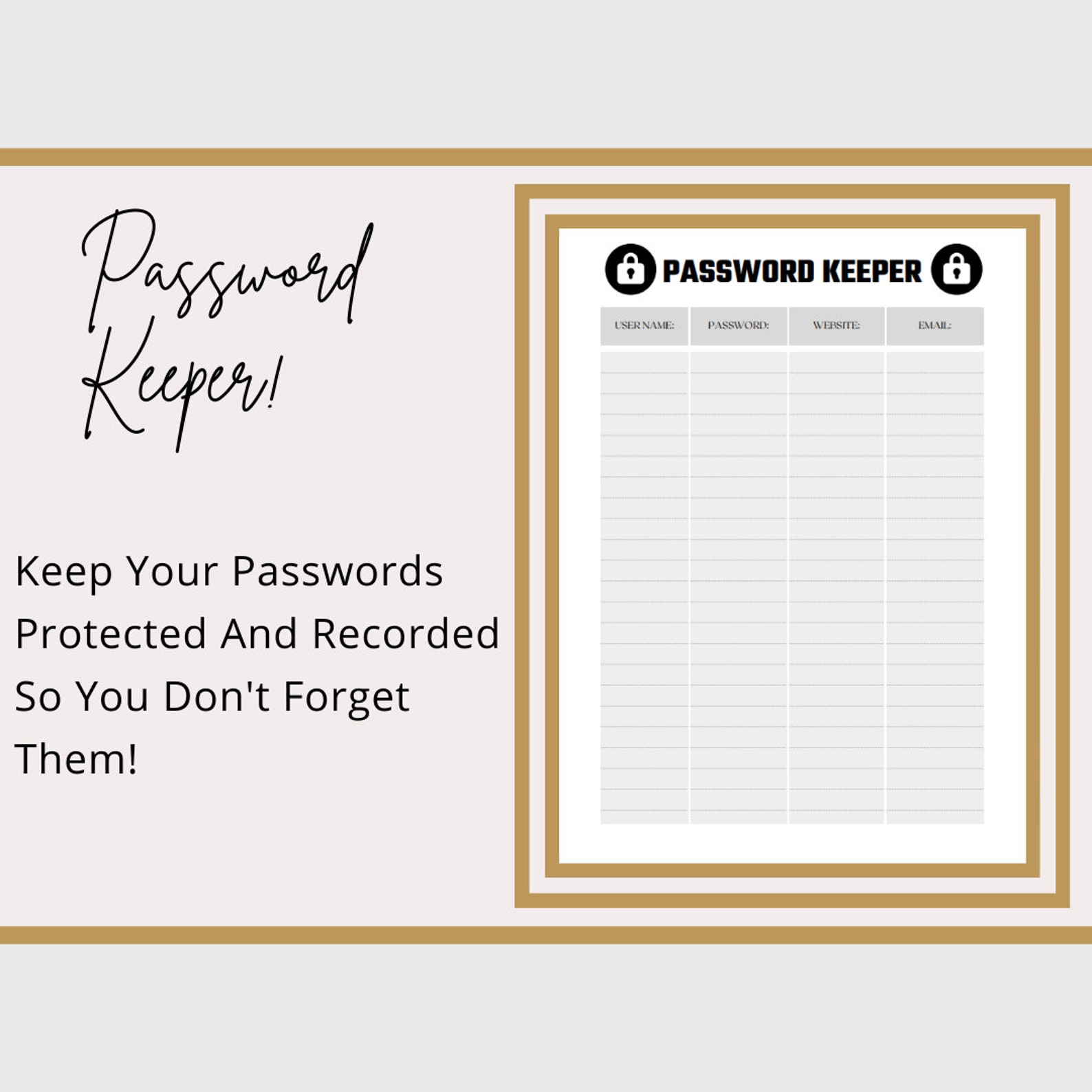 Printable Password Tracker | Password Keeper Excel Template | Password ...