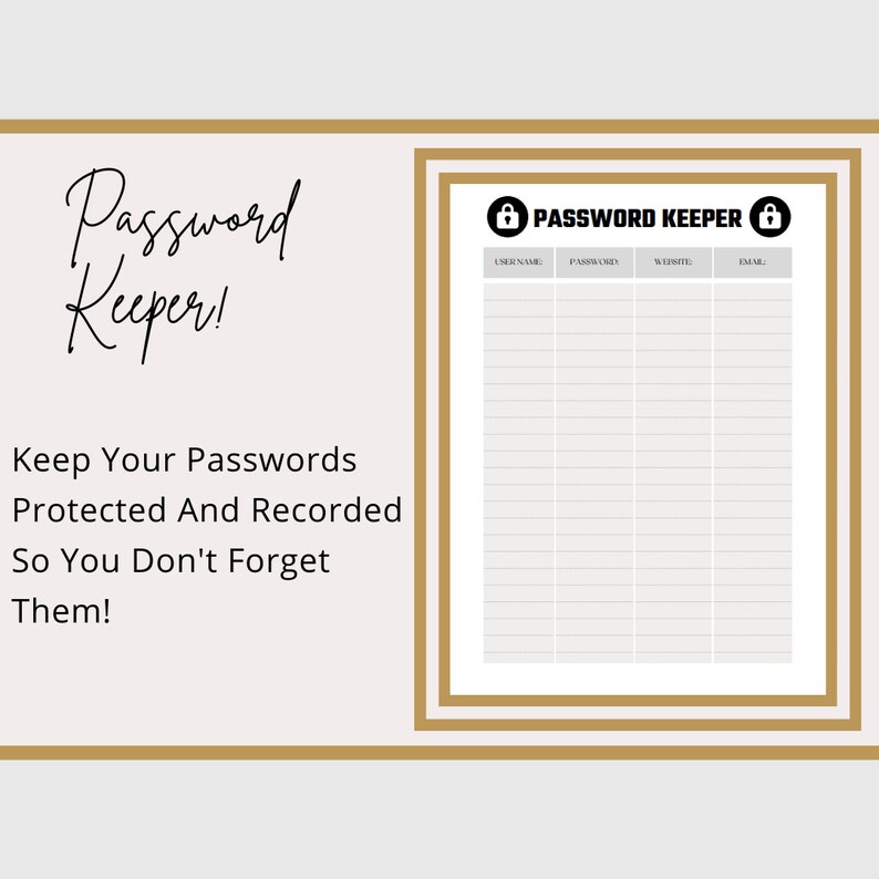 Printable Password Tracker | Password Keeper Excel Template | Password ...