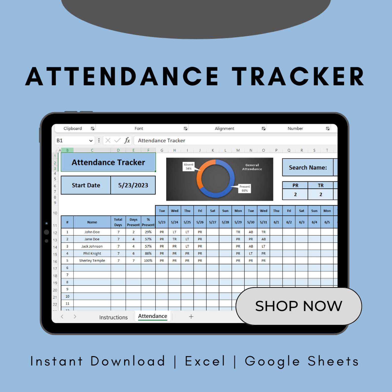 Employee Attendance Tracker Excel Spreadsheet (digital Template) - Etsy