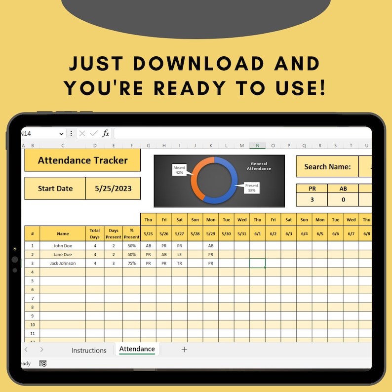 Daily Attendance Tracker Student Attendance Log Weekly Attendance ...