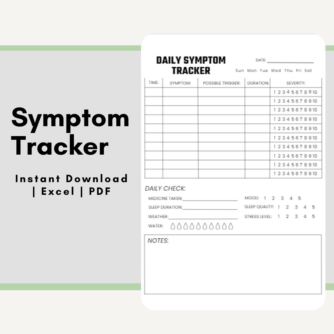 Printable Daily Symptom Tracker | Chronic Pain Tracker | Excel Symptom ...
