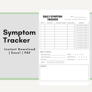 Printable Daily Symptom Tracker | Chronic Pain Tracker | Excel Symptom ...