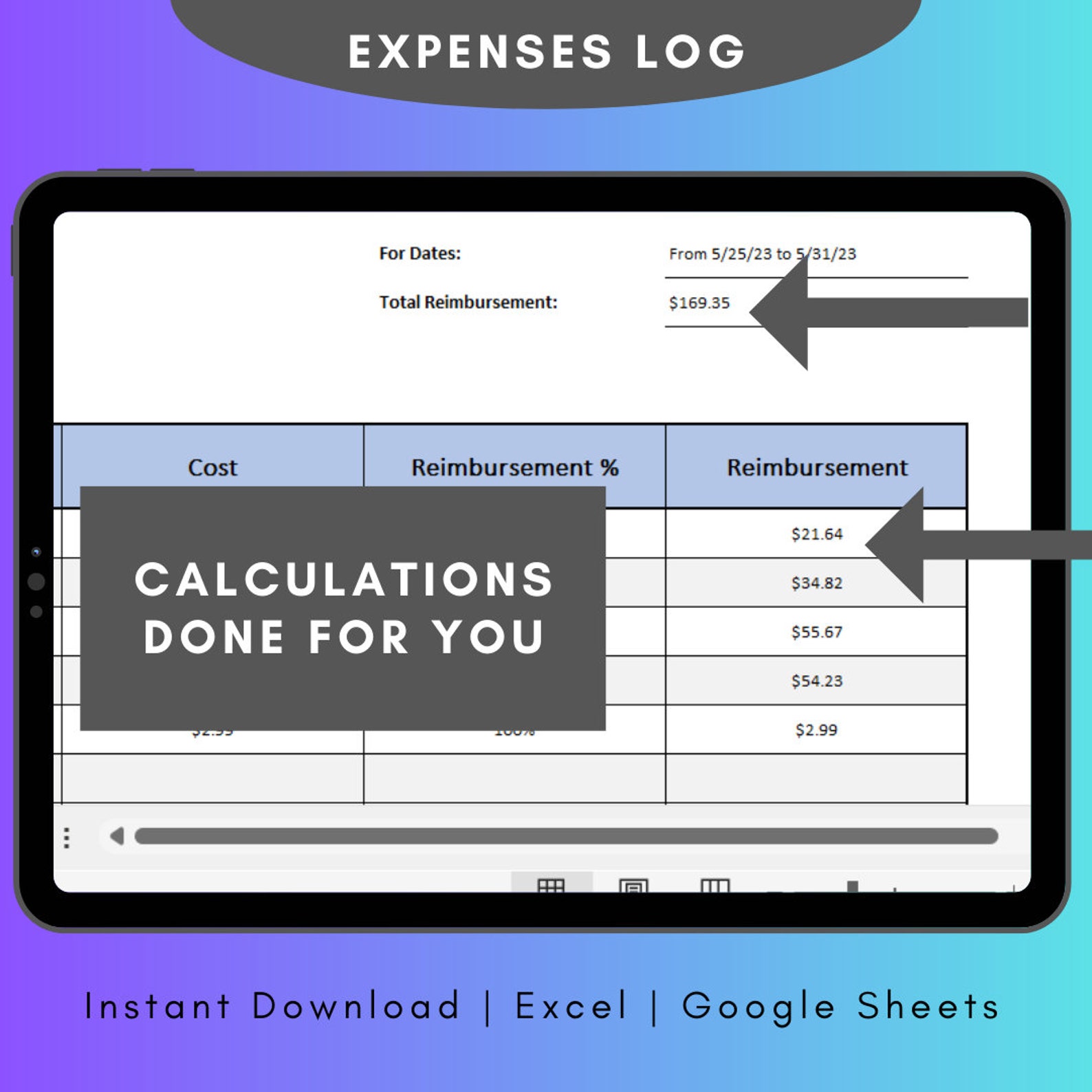 Mileage Tracker Excel Template: Expenses Log, Reimbursement Calculator ...