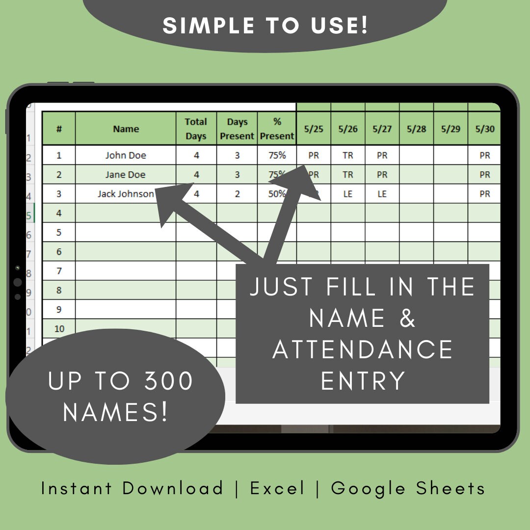 Attendance Log Tracker Student Attendance Record Attendance Keeper ...