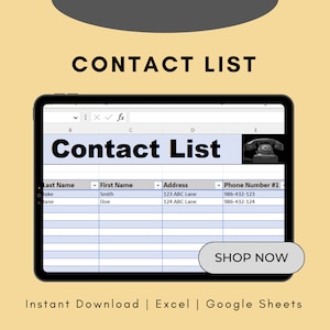 Excel Contact List Template: Editable Address Book (digital Download ...