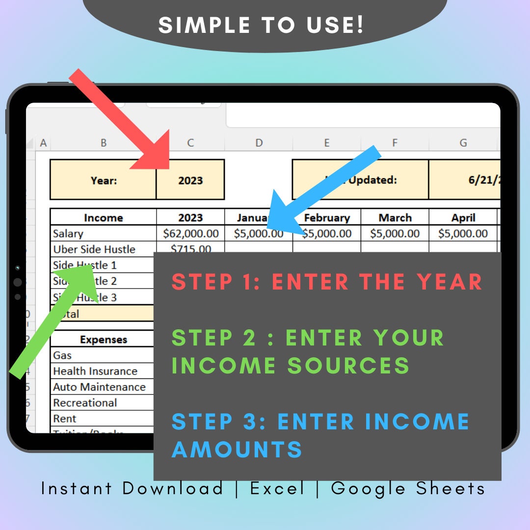 Income and Expense Tracker Spreadsheet, Ultimate Yearly Money Tracker ...