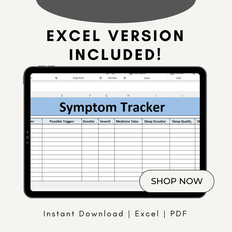 Printable Daily Symptom Tracker | Chronic Pain Tracker | Excel Symptom ...