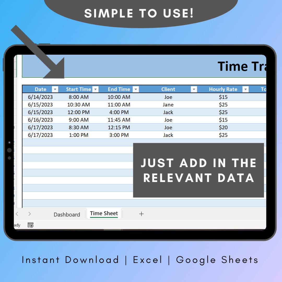 Freelance Time Tracker: Excel Template With Dashboard - Etsy