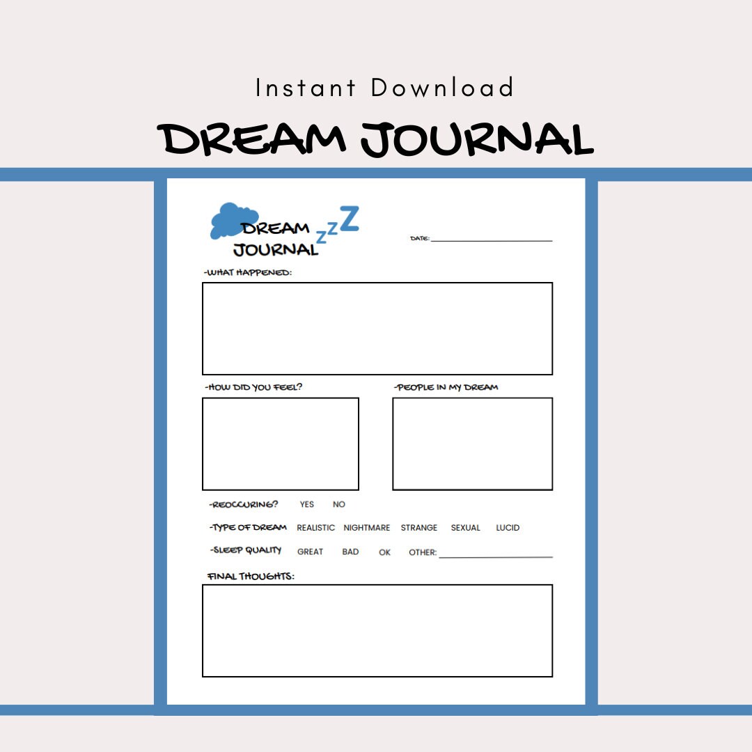 Dream Journal Printable, Dream Tracker Printable, Dream Diary, Dream ...