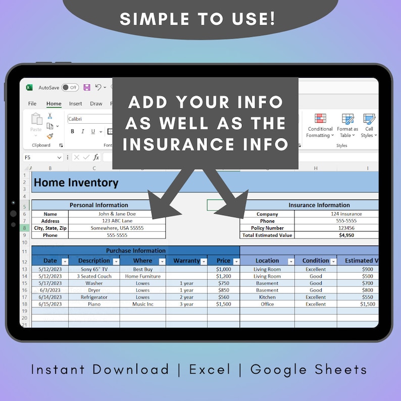 Home Inventory Tracker, Home Inventory Checklist, Home Inventory ...