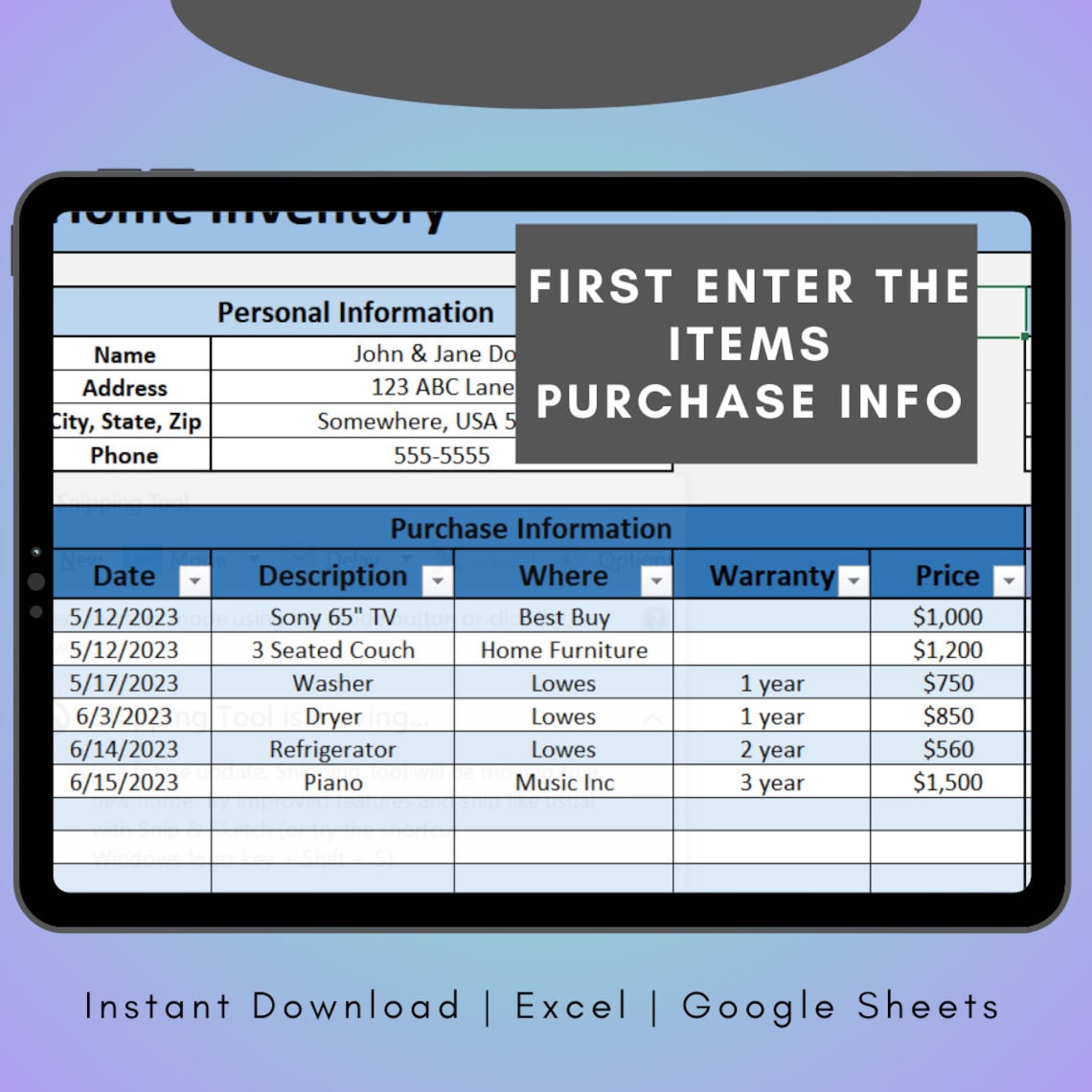 Home Inventory Tracker, Home Inventory Checklist, Home Inventory ...