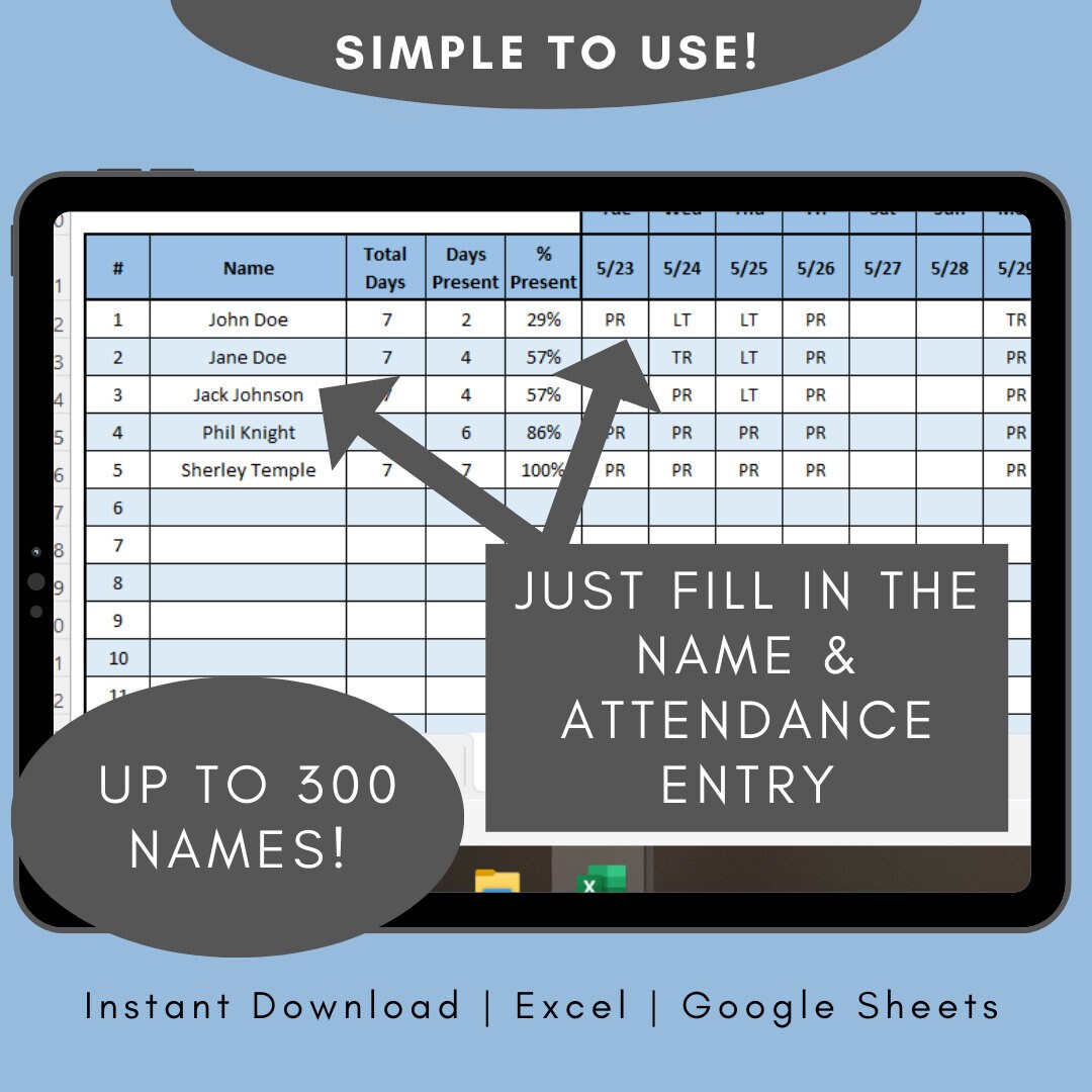 Employee Attendance Tracker Excel Spreadsheet (digital Template) - Etsy