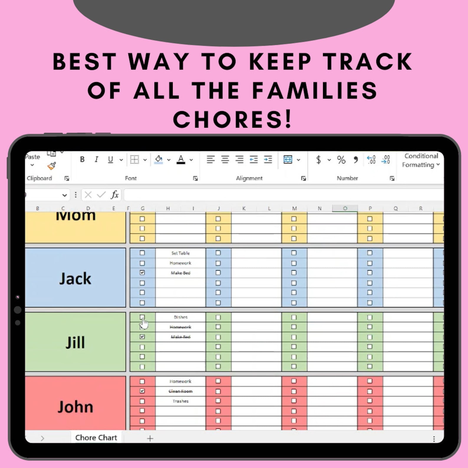 Family Chore Chart Excel Spreadsheet Template, Cleaning List Template ...