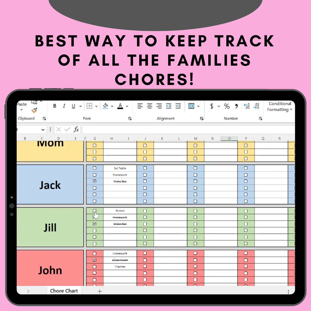 Family Chore Chart Excel Spreadsheet Template, Cleaning List Template ...