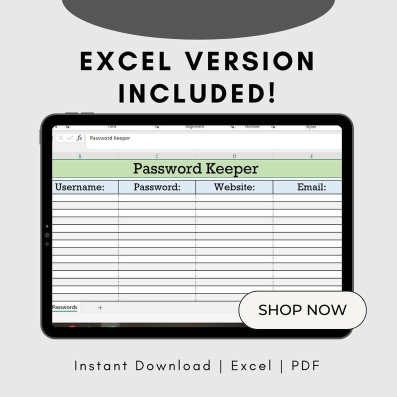 Printable Password Tracker | Password Keeper Excel Template | Password Organizer | Keep Your ...