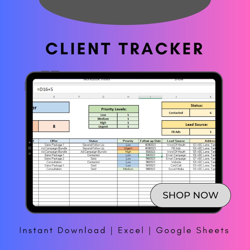 Client Tracker Excel Spreadsheet: Small Business Customer Management - Etsy