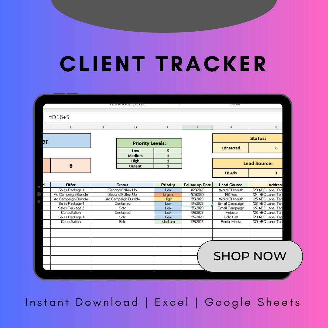 Client Tracker Excel Spreadsheet Client Management Manage Customer List Small Business