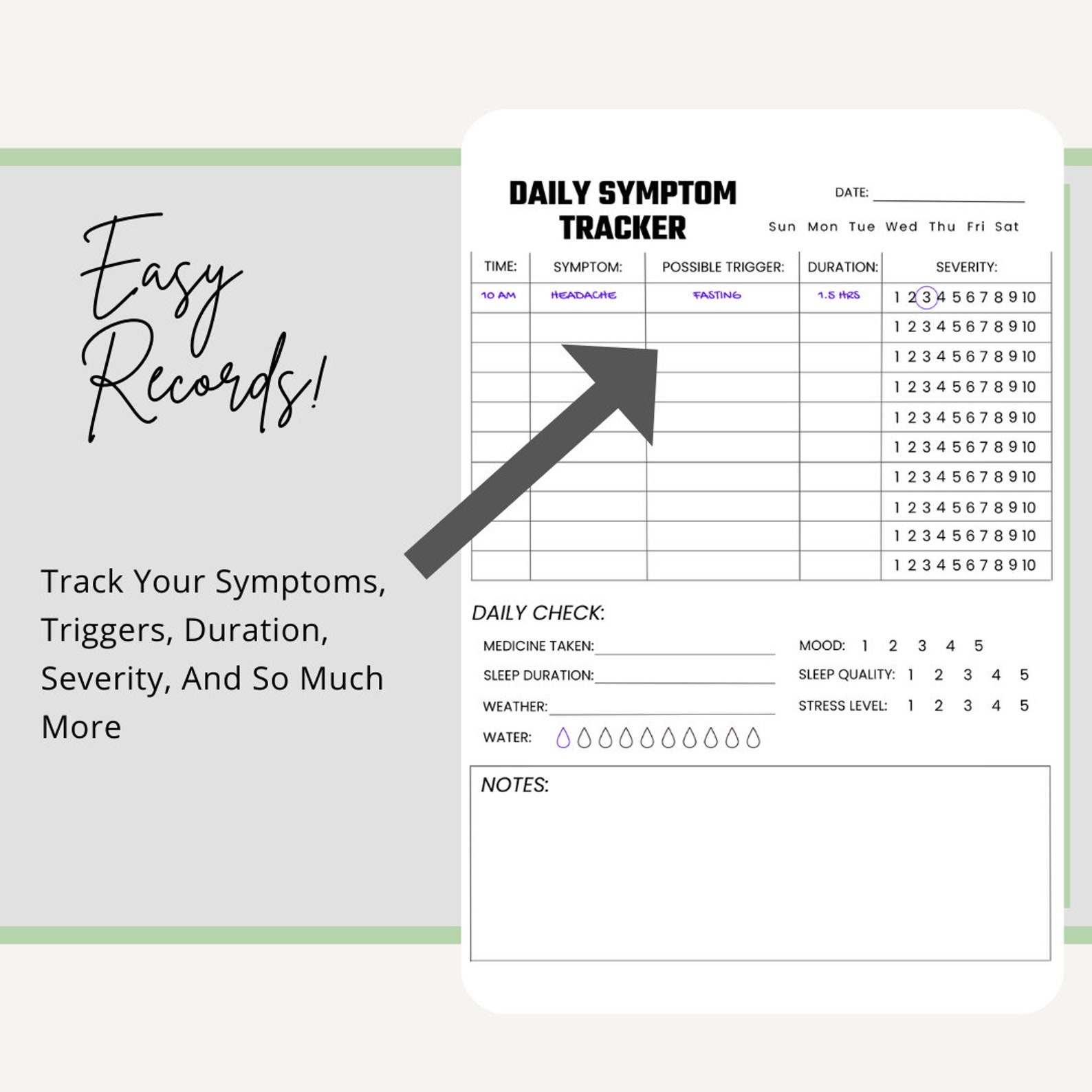 Printable Daily Symptom Tracker | Chronic Pain Tracker | Excel Symptom ...