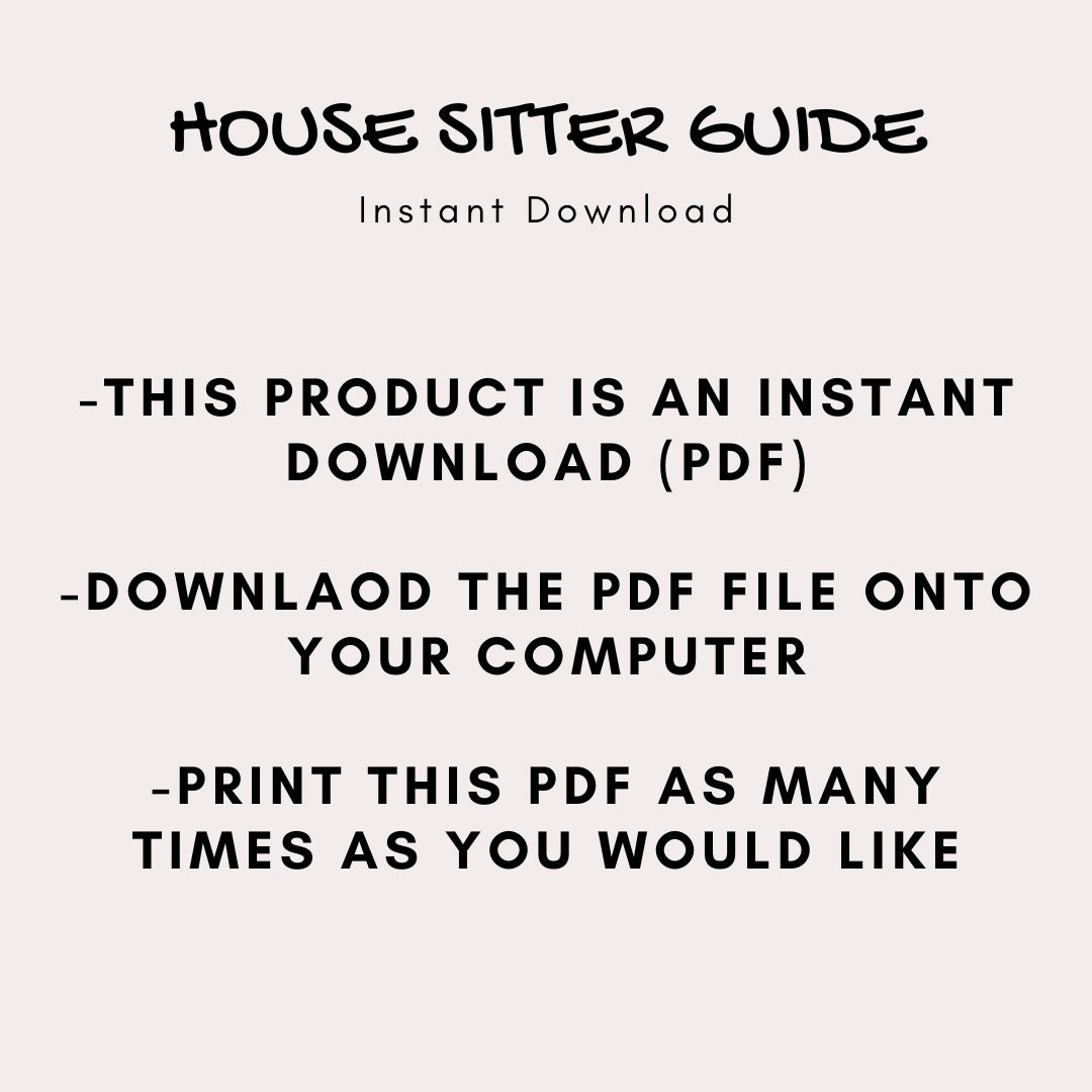House Sitter Instructions Printable PDF Template, House Sitter Guide ...