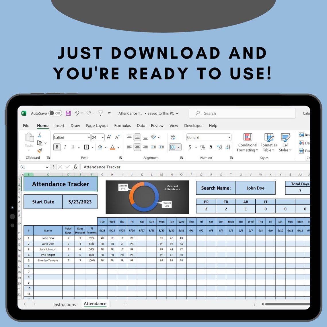 Employee Attendance Tracker Excel Spreadsheet (digital Template) - Etsy