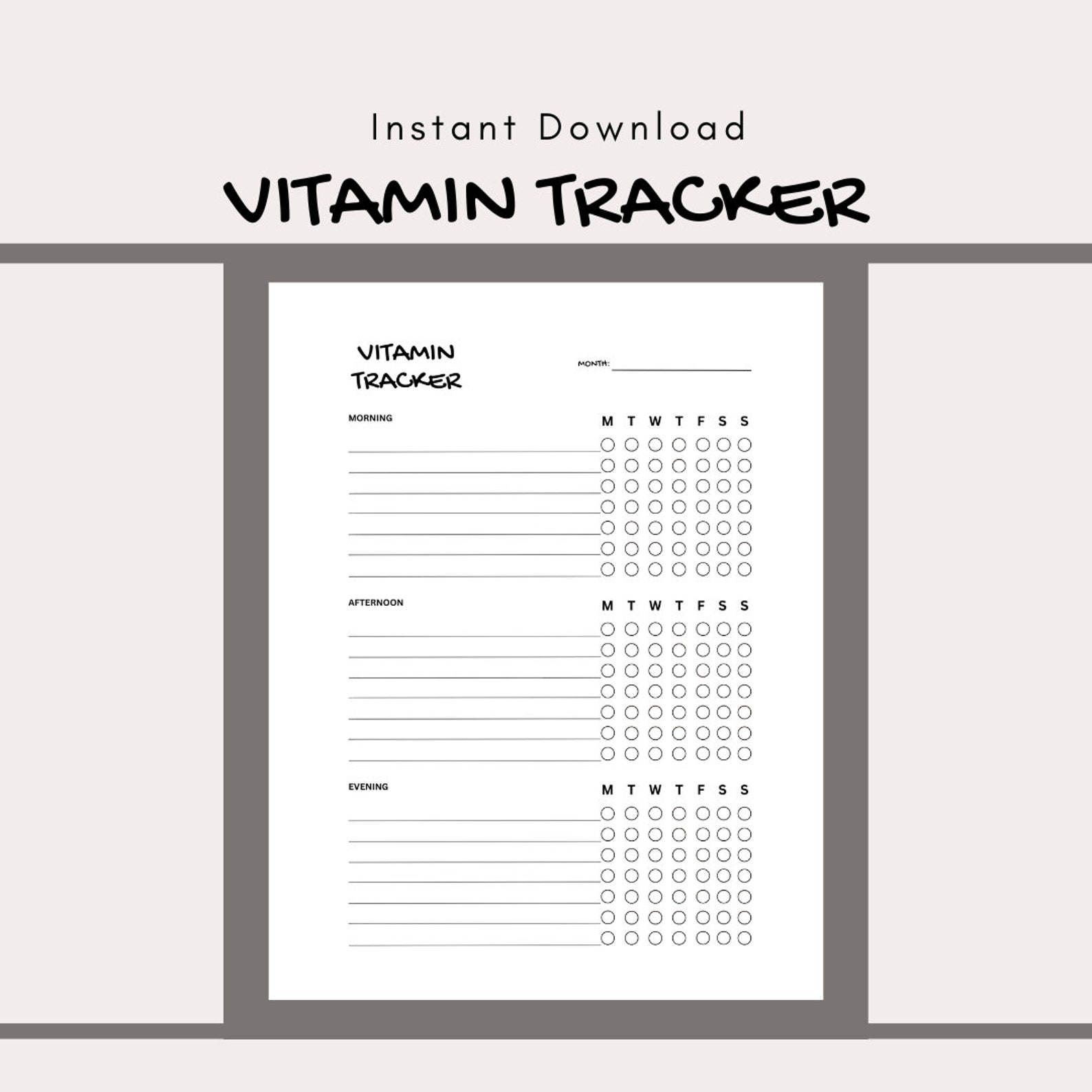 Daily Vitamin Tracker Printable: Monthly Supplement Checklist (PDF) - Etsy
