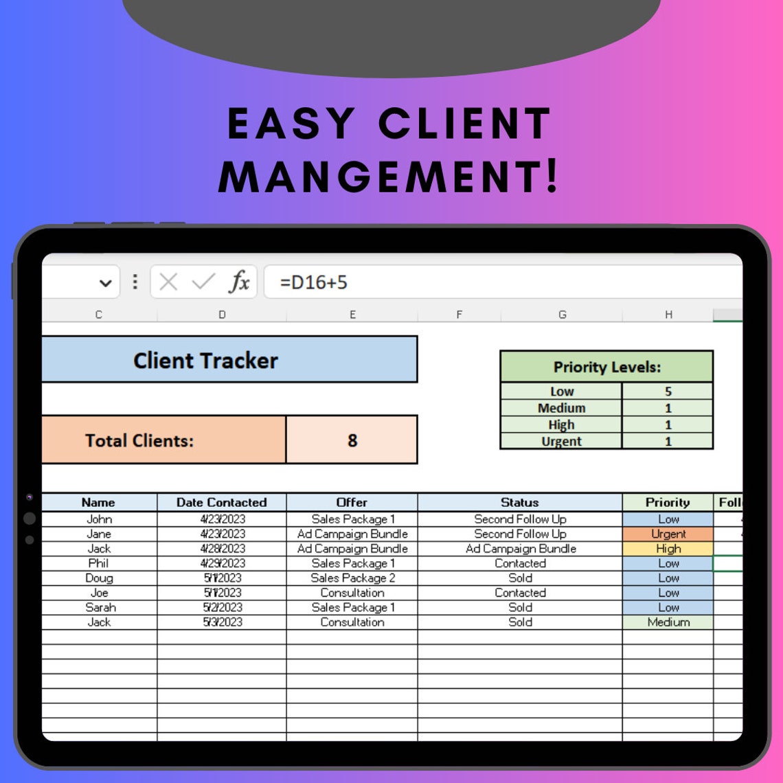Client Tracker Excel Spreadsheet, Client Management, Manage Customer ... Client Tracker Excel Spreadsheet, Client Management, Manage Customer ...